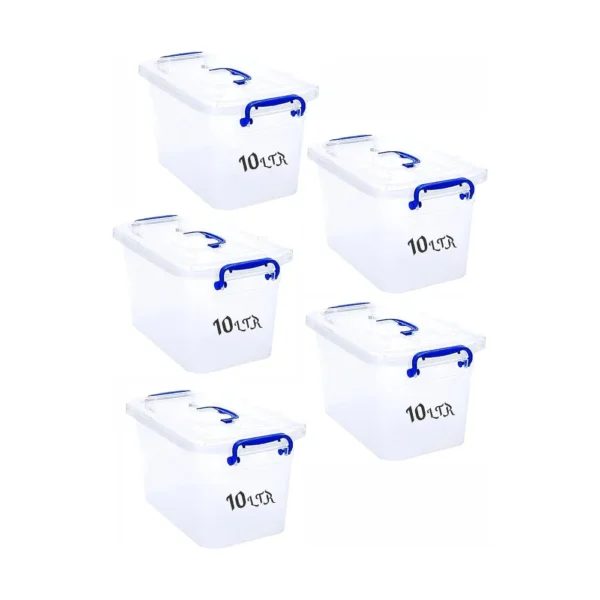 Besto 10 LTR Semi Clear Plastic Storage Box With Lid 5 Pcs Set ...