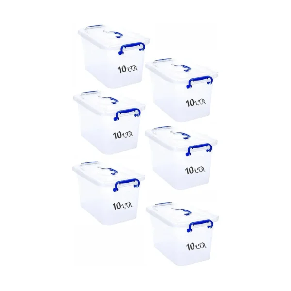 Besto 10 LTR Semi Clear Plastic Storage Box With Lid 6 Pcs Set ...