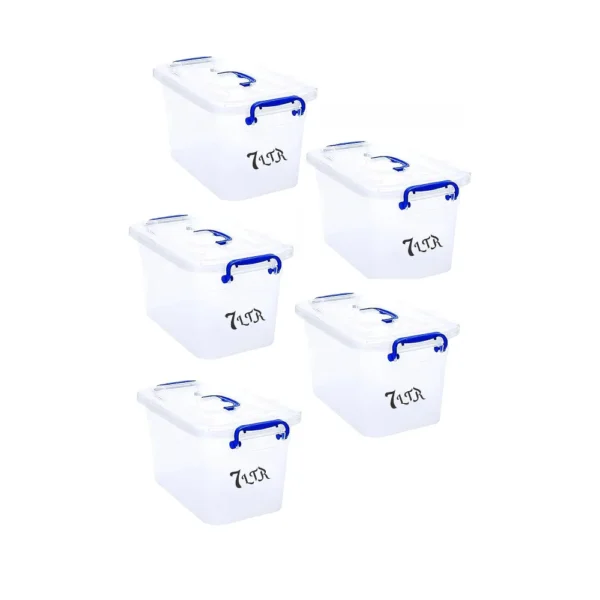 Besto 7 LTR Semi Clear Plastic Storage Box With Lid 5 Pcs Set - Storage ...